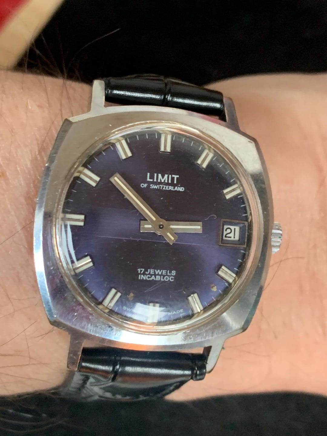 Vintage Gents 1970s Limit Wristwatch With Blue Dial, Date at the 3 ...