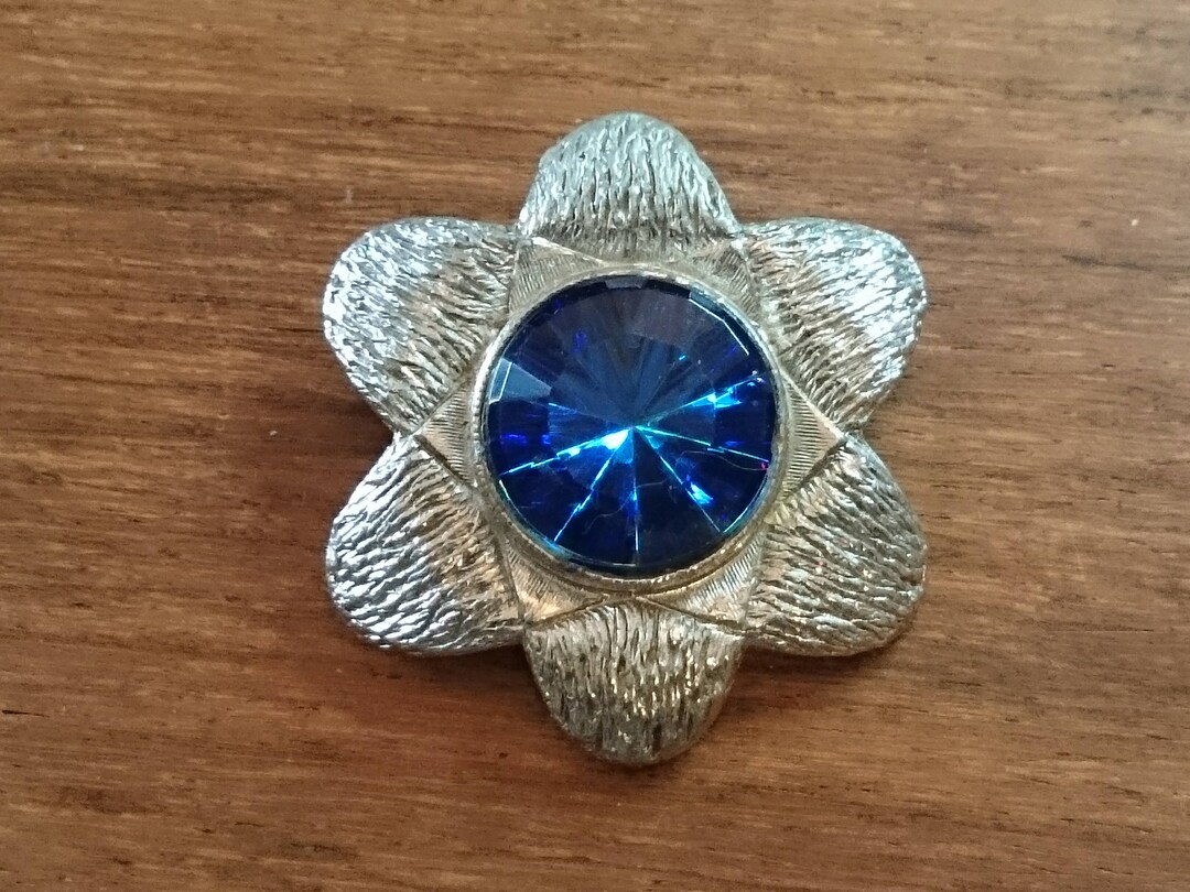Vintage Blue Glass Brooch Silver Tone Brooch . - Etsy