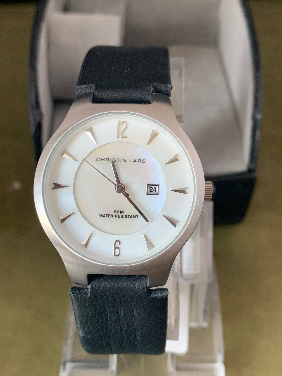 Unisex Christin Lars Stainless Steel Dress Watch on Leather Strap Boxed ...
