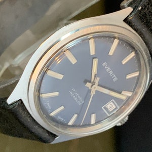 Vintage Everite Gents Watch, Blue Dial With Date Aperture at the 3 in ...