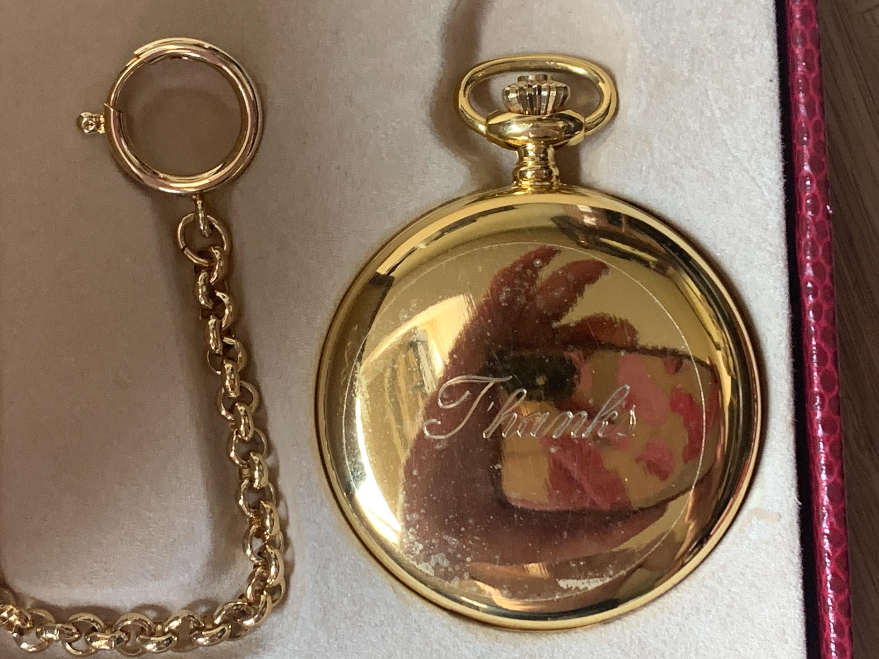 Vintage Uno Full Hunter "thanks" Quartz Pocket Watch With Tone Gold ...