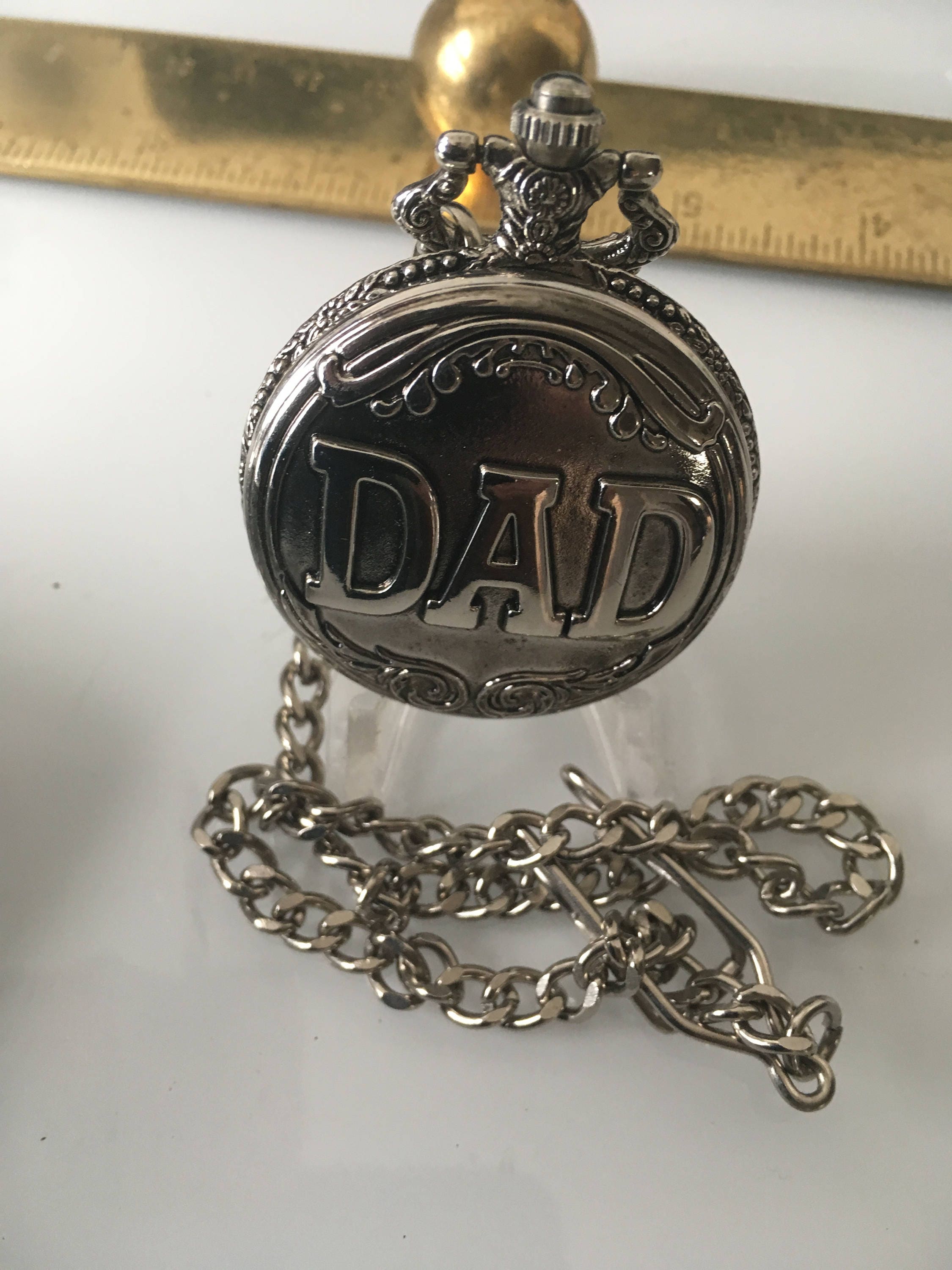 MM DAD Front Cover Design Gents Silver Tone Quartz Pocket - Etsy