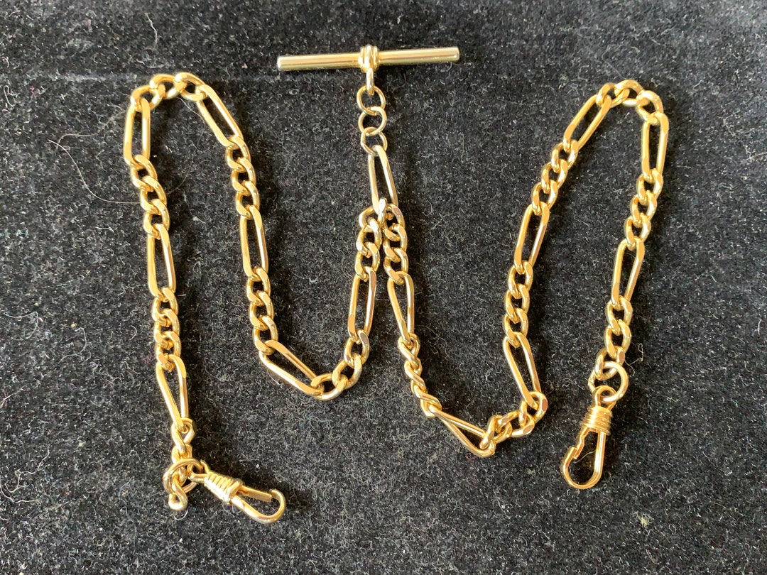 Vintage Fancy Double Albert Chain With T Bar and Dog Clips Gold Tone - Etsy