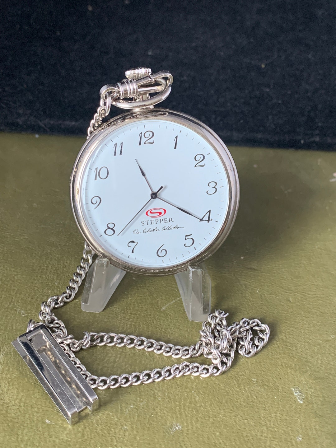 Stepper Quartz Pocket Watch and Chain - Etsy