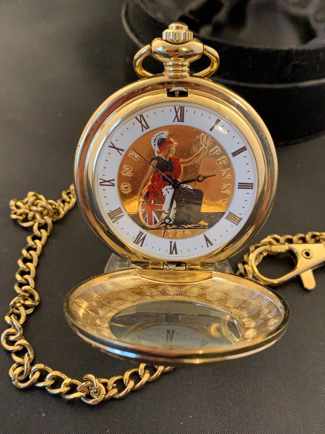 Half Hunter Pocket Watch One Penny Watch 1936 Penny With Chain ...