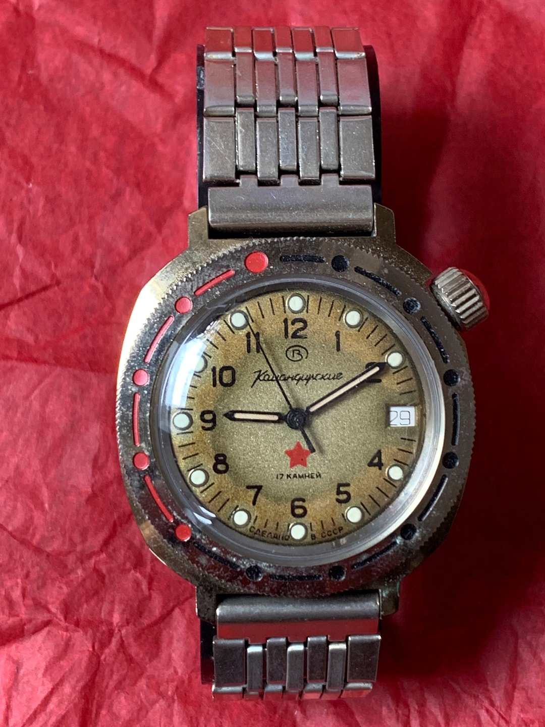 Rare Vostok Komandirskie Military Russian Red Star Gold Dial Watch ...