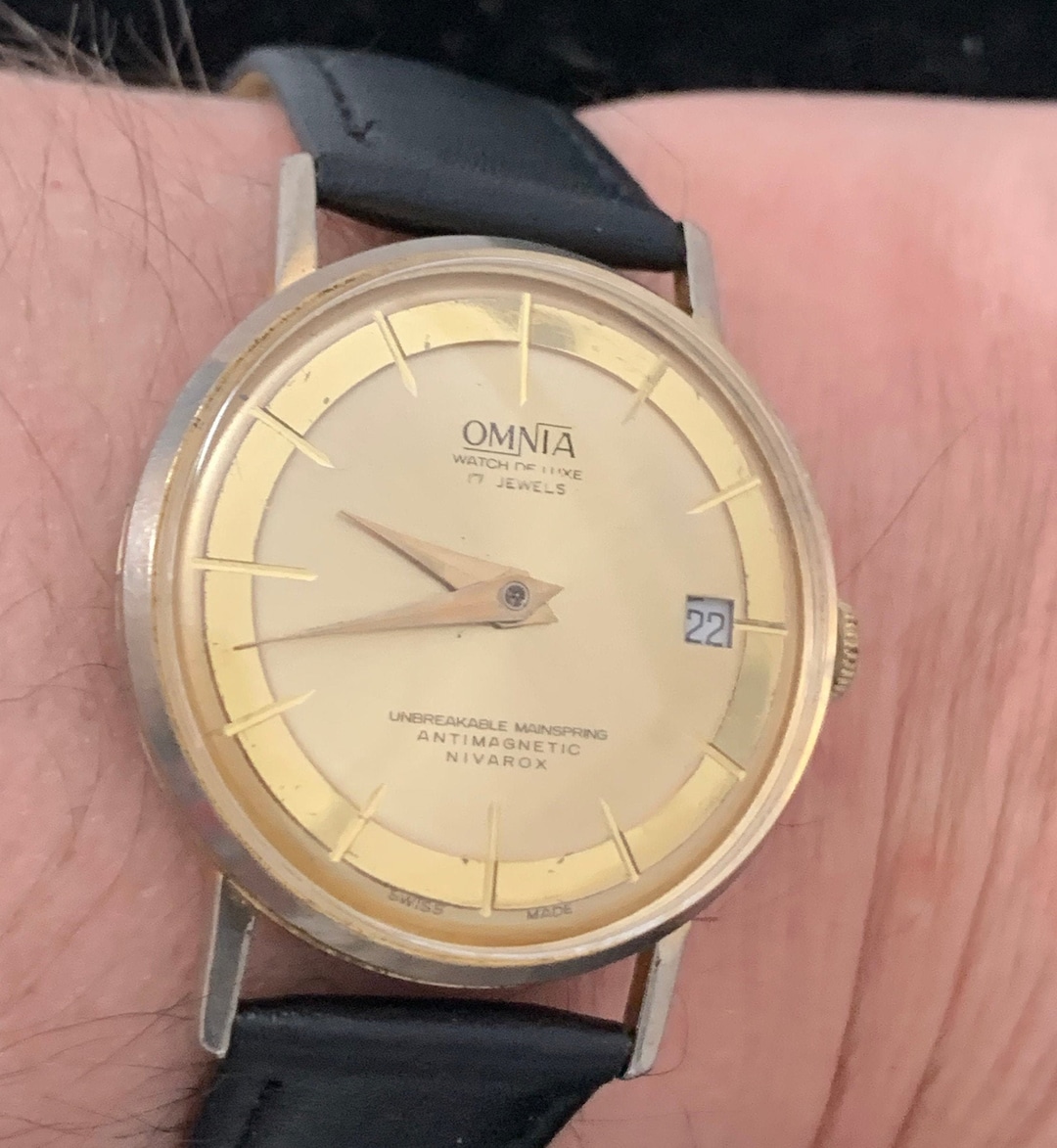 Vintage C1960s Omnia De Luxe 17 Jewels, Rare, Gold Dial Watch . - Etsy