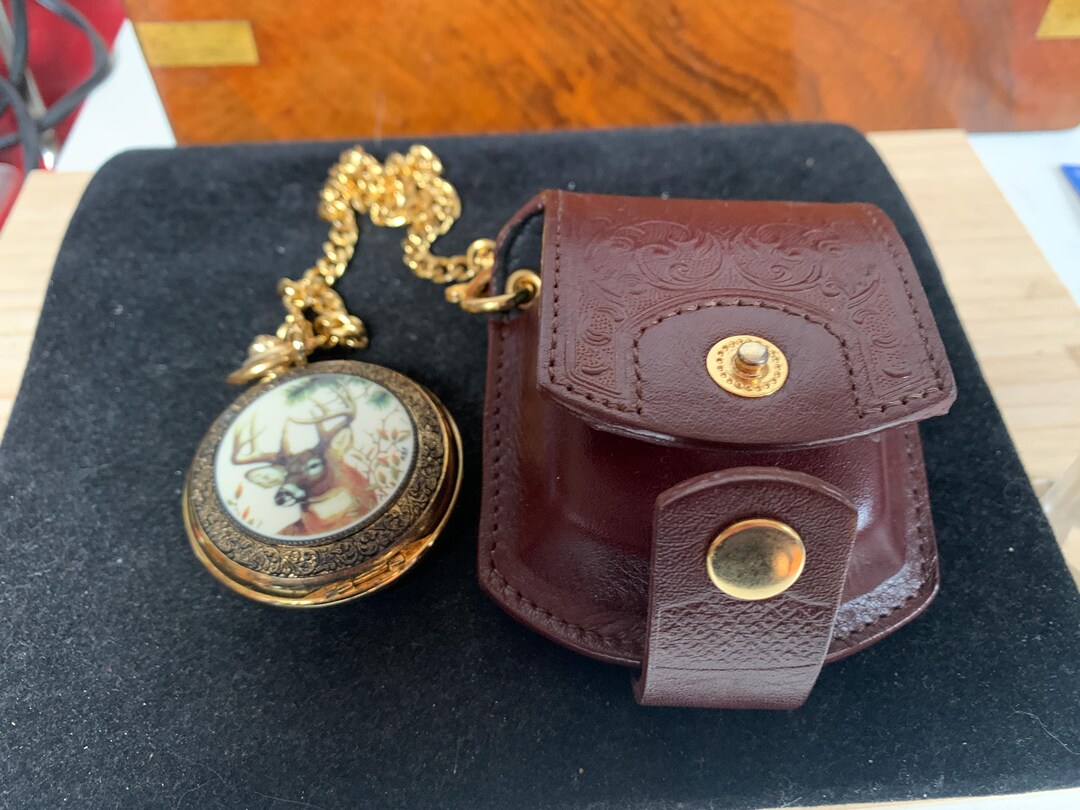 Franklin Mint 10 Point Buck Pocket Watch Keeps Good Time With Chain and ...