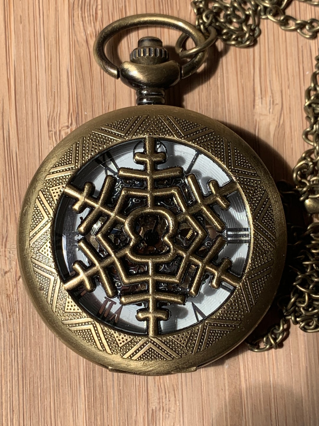 Strada Hunter Style Mechanical Pocket Watch With Bronzed Tone Pierced ...