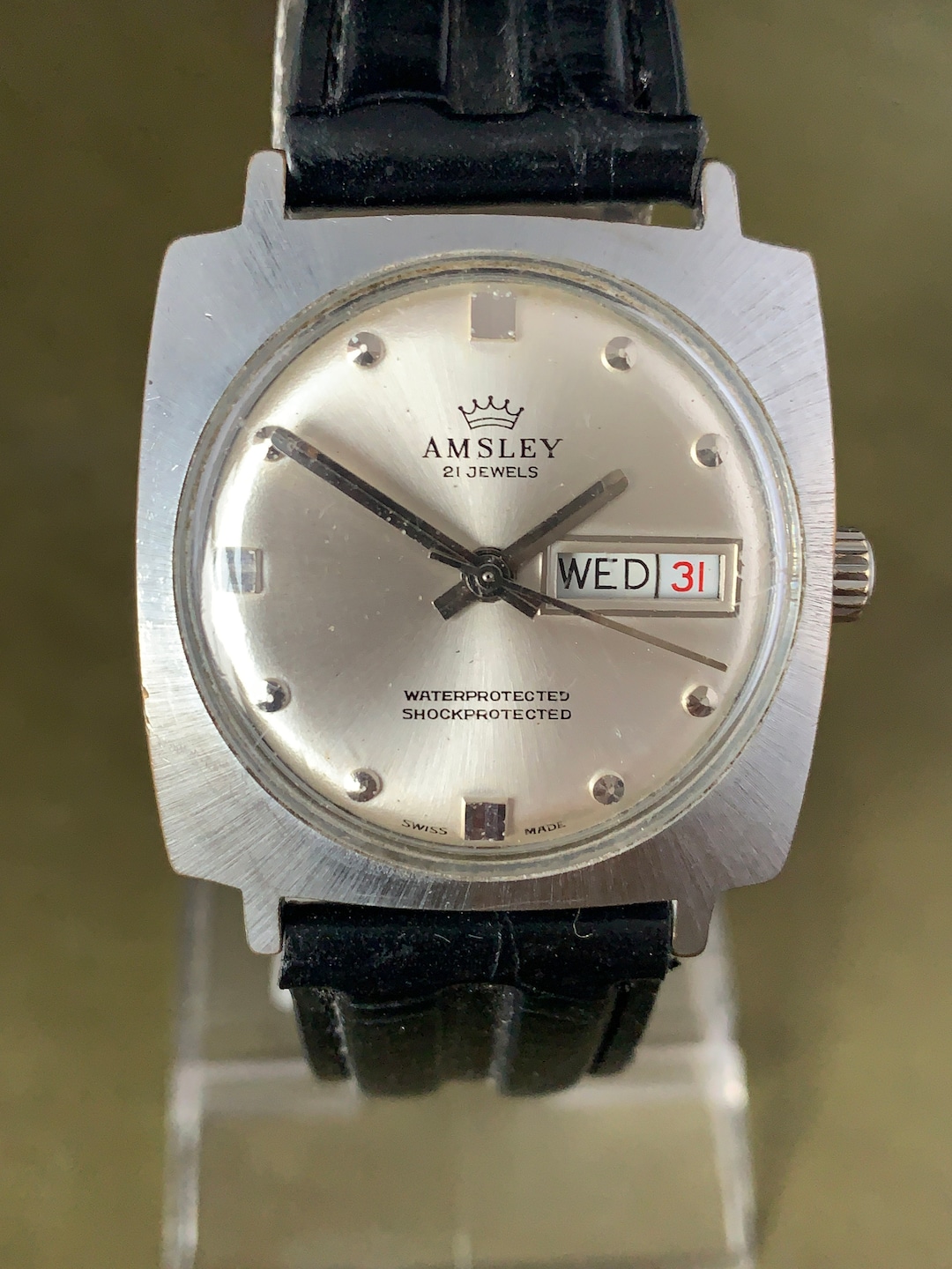 Vintage Amsley 21 Jewels 1960s Swiss Made Stainless Steel Watch With ...