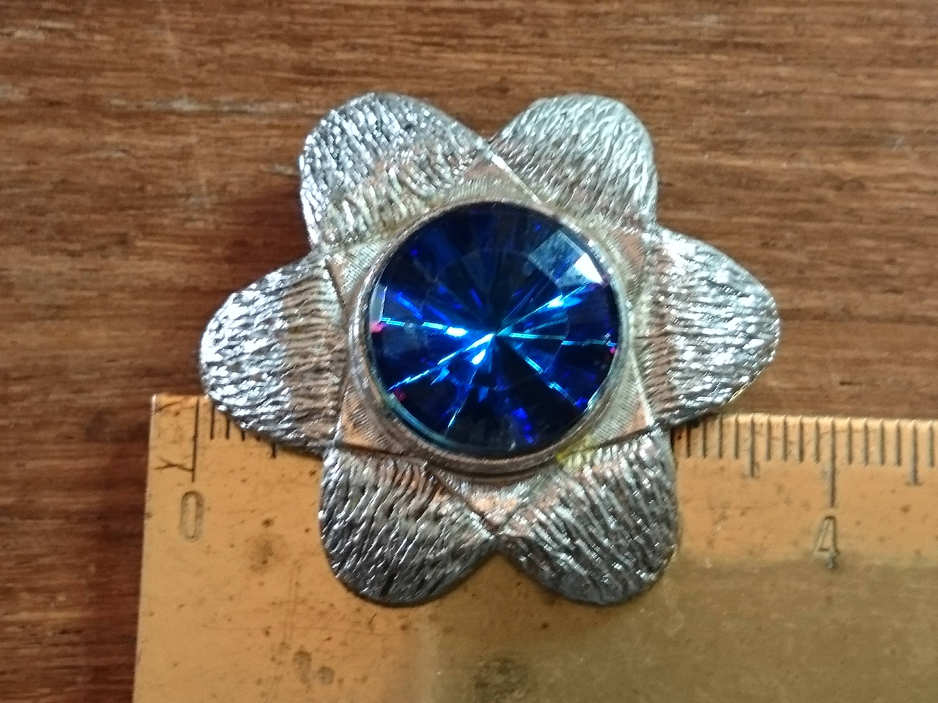 Vintage Blue Glass Brooch Silver Tone Brooch . - Etsy