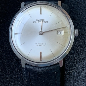 1960s Swiss Emperor Men's Thin All Stainless Steel Dress Watch 17 ...