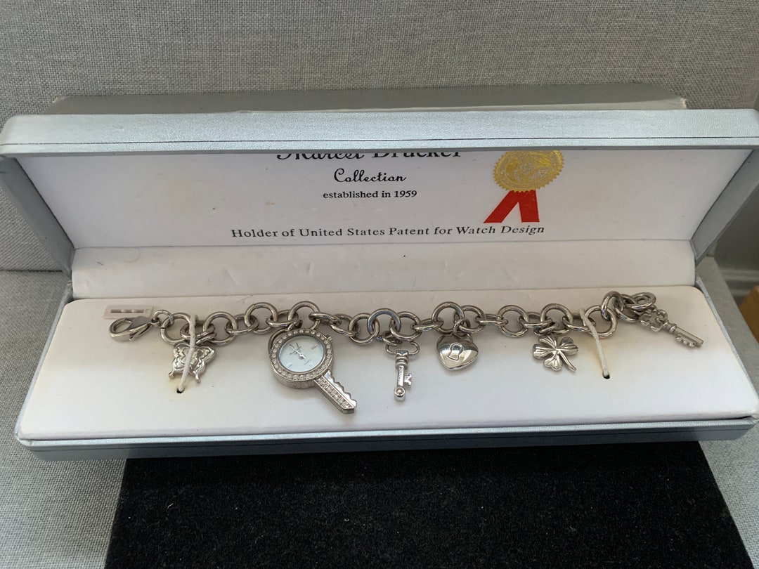 MARCEL DRUCKER Ladies Silver Tone Tone Key Charm Bracelet Quartz Watch ...