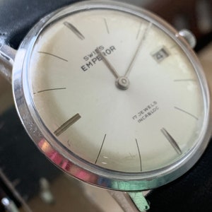1960s Swiss Emperor Men's Thin All Stainless Steel Dress Watch 17 ...