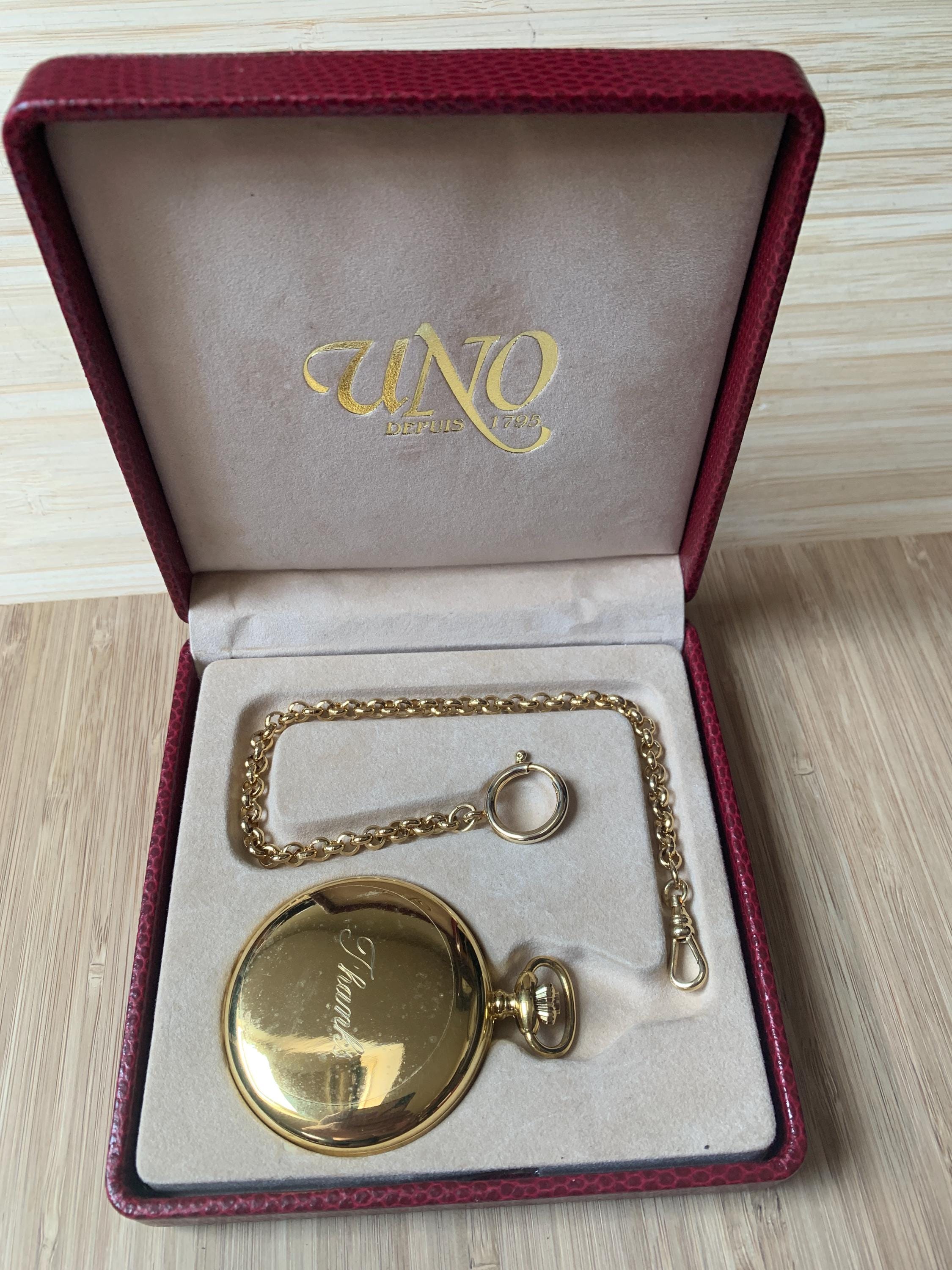 Vintage Uno Full Hunter "thanks" Quartz Pocket Watch With Tone Gold ...