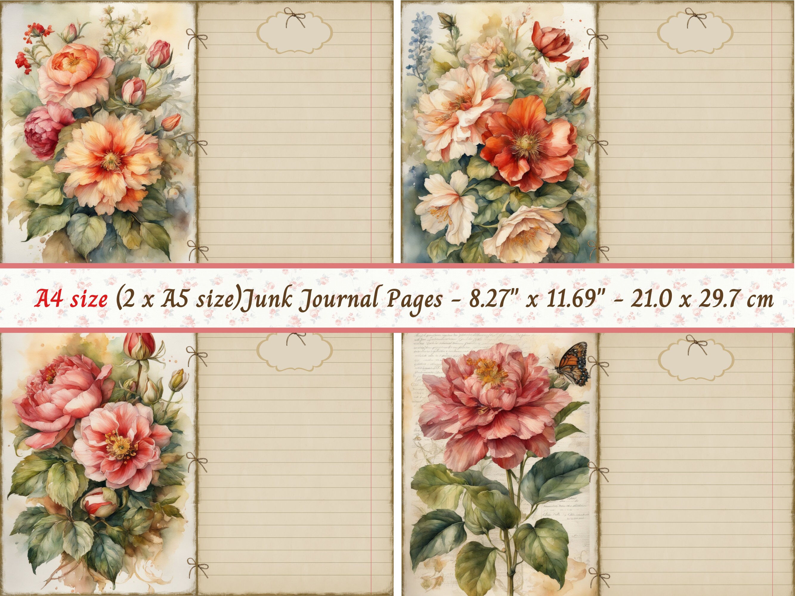 Floral Junk Journal Digital Download, Cross Stitch Diary, Sewing ...