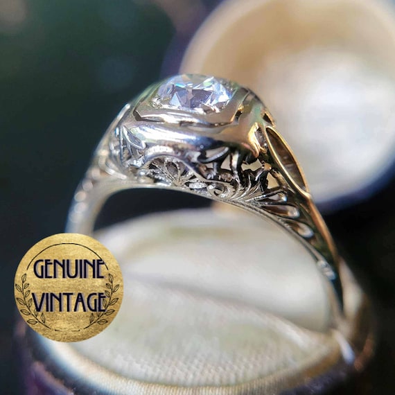 Vintage Antique 1930s Art Deco Edwardian 0.43 Carat Weight Old European Cut Diamond Engagement Ring in 14K White Gold Theidolseye Etsy