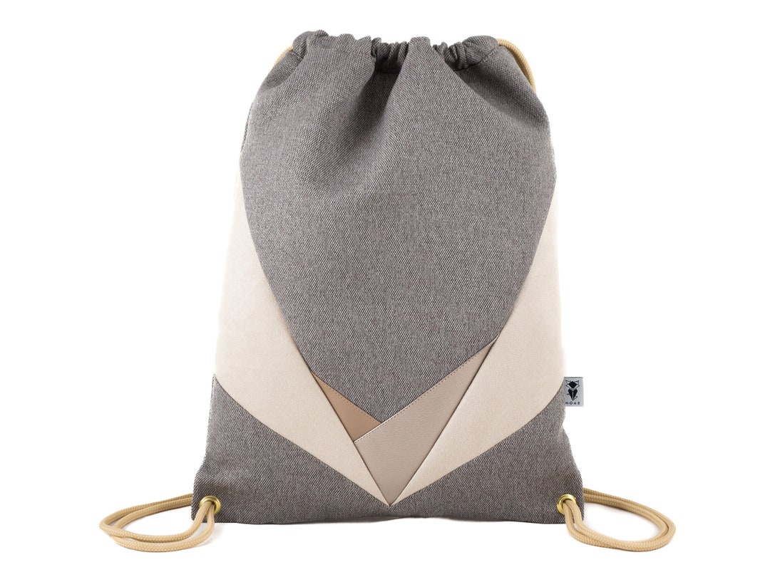 Gym Bag Canvas Triangles Beige With Zipper Pocket, Water-repellent, Gym ...