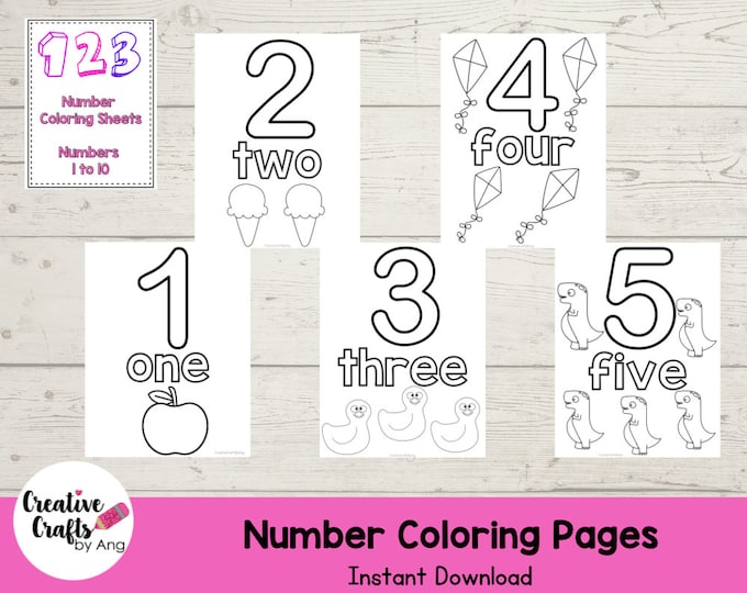 Number Coloring Pages (1 to 10) - INSTANT DOWNLOAD - Preschool Activity ...