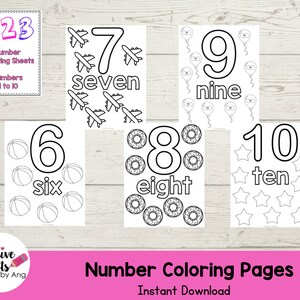 Number Coloring Pages 1 to 10 INSTANT DOWNLOAD Preschool Activity ...