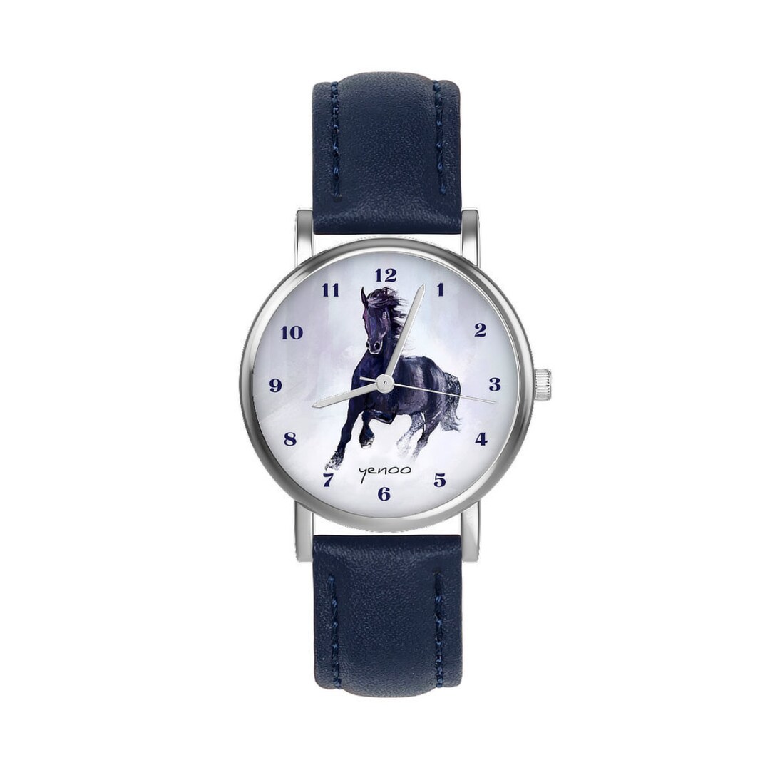 Small Watch - Black Horse - Leather, Navy Blue - Etsy