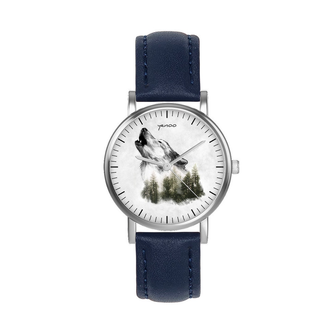 Small Watch - Wolf - Leather, Navy Blue - Etsy