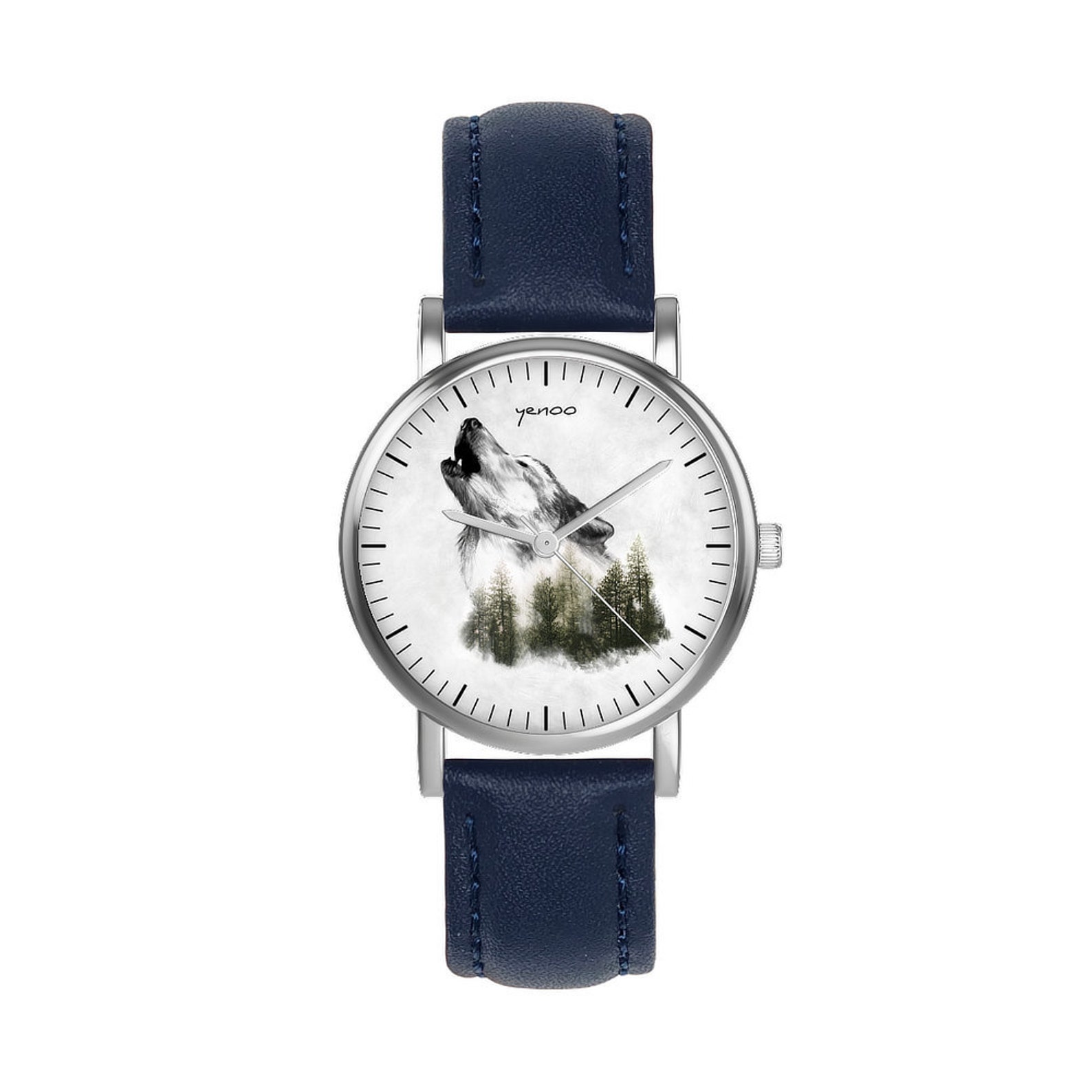 Small Watch - Wolf - Leather, Navy Blue - Etsy