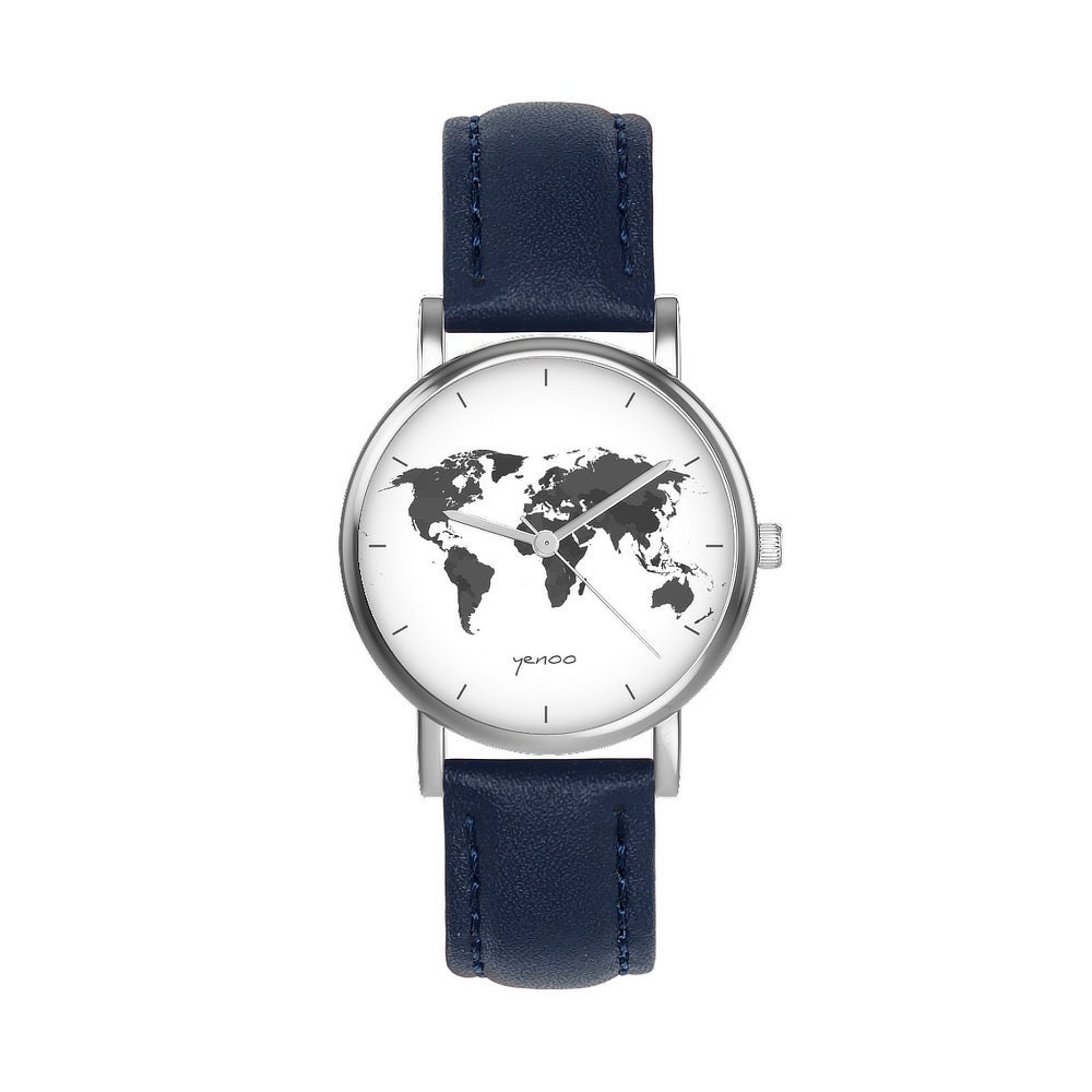 Small Watch World Map Leather, Navy Blue - Etsy