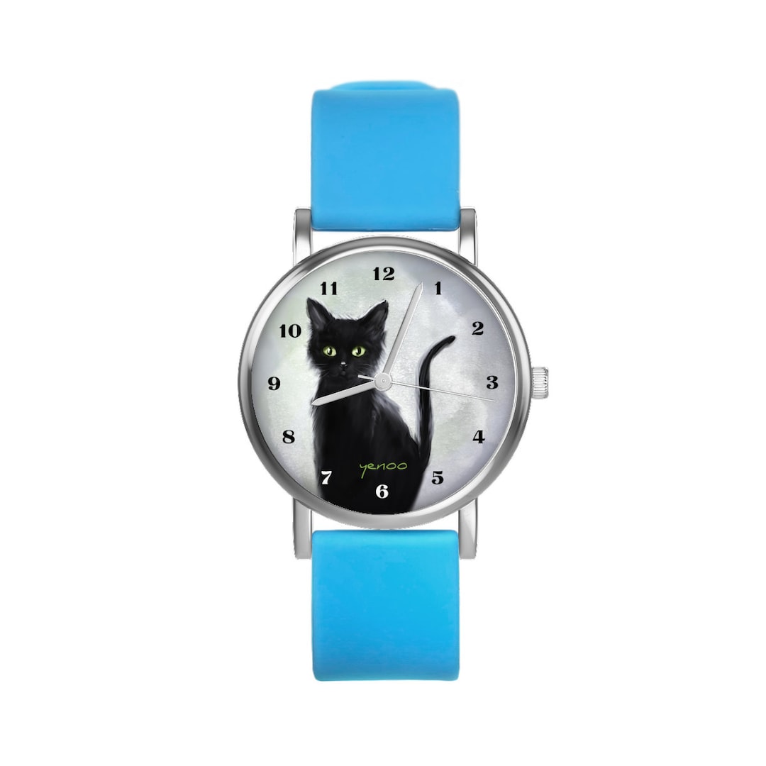 Small Watch Black Cat Silicone, Blue - Etsy