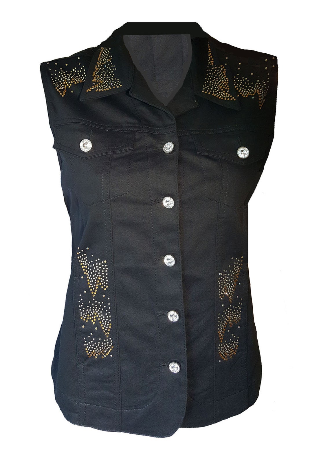 Black Denim Vest With Bling Gold Crystal Designs and | Etsy