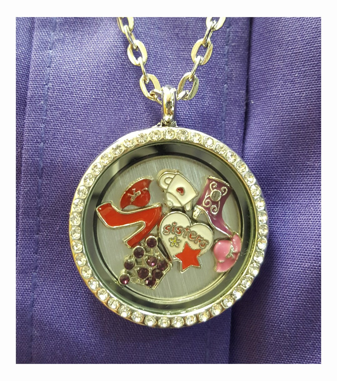 Red Hat Necklace With Rhinestone Embedded Memory Locket. Includes Red ...