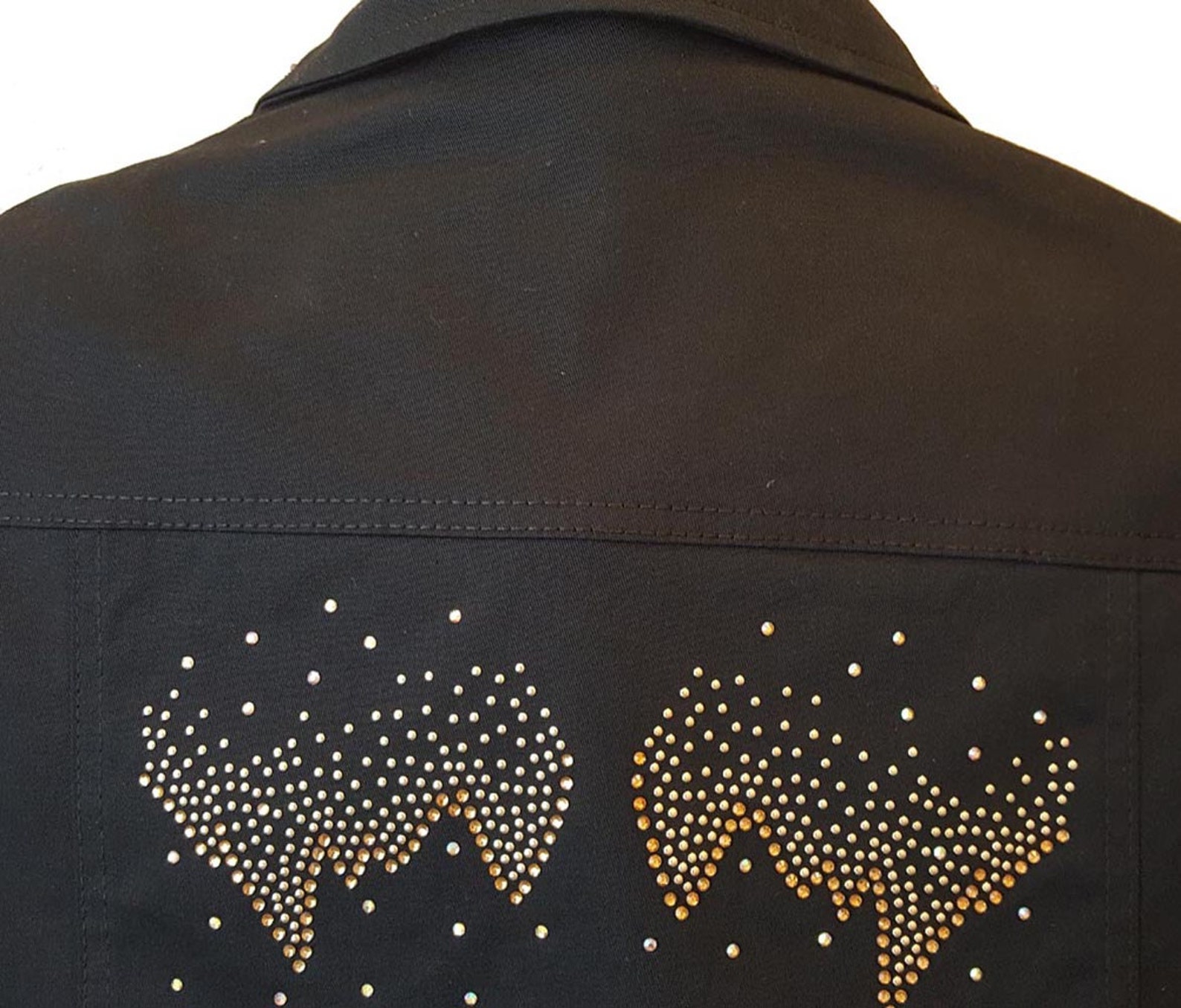 Black Denim Vest With Bling Gold Crystal Designs and | Etsy