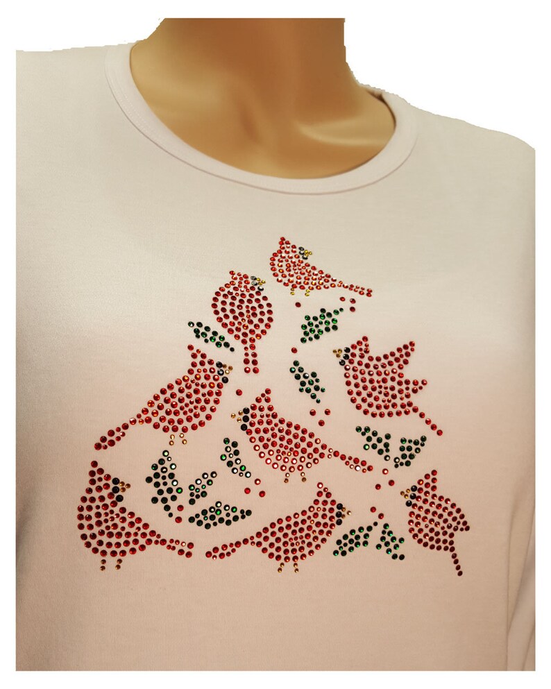 Cardinal Birds Bling White Shirt With Rhinestone - Etsy