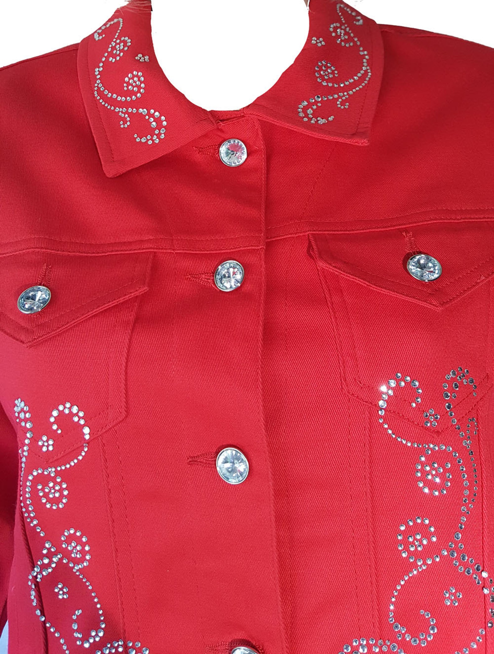 Denim Jacket Red Bling Rhinestone Embellished with Crystal | Etsy