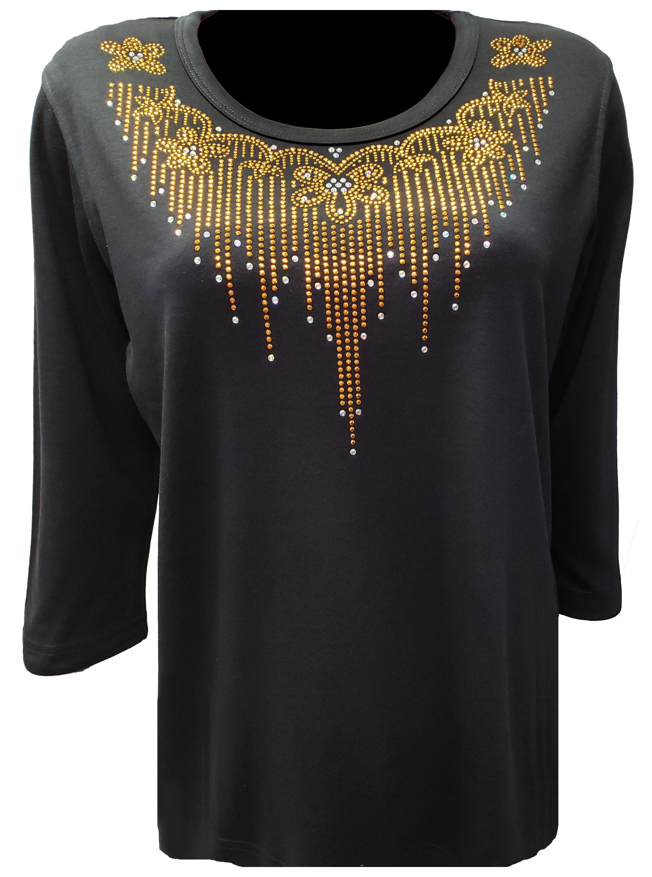 Gold Flower and Rain Bling Neckline Black Poly Cotton Shirt. - Etsy