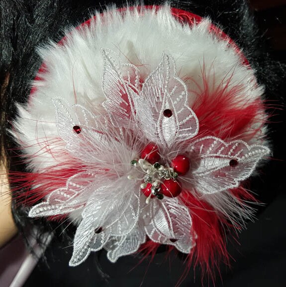 Christmas fascinator bling hat white faux-fur with red satin | Etsy