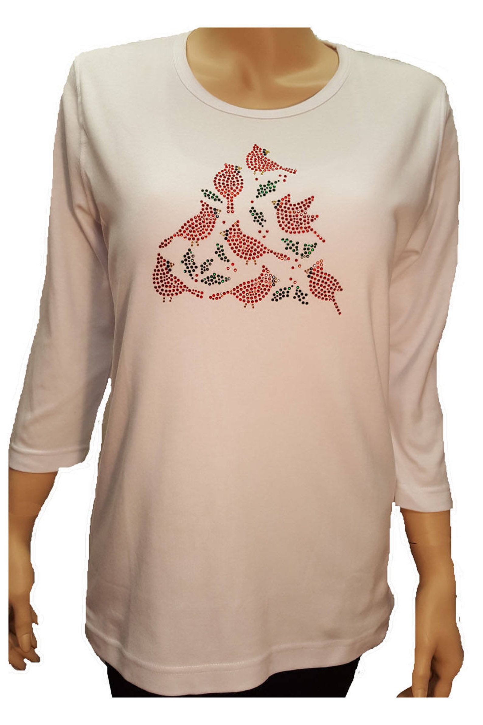 Cardinal Birds Bling White Shirt With Rhinestone - Etsy