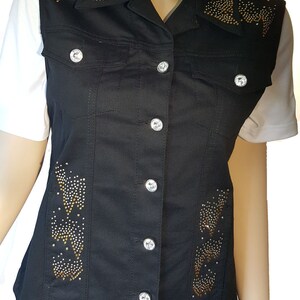 Black Denim Vest With Bling Gold Crystal Designs and Rhinestone Buttons ...
