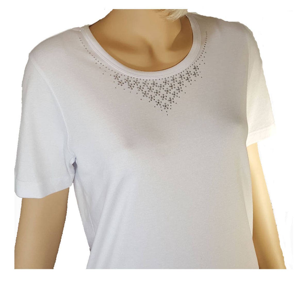 Bling Shirt White With Rhinestone Embellished Neckline. Short - Etsy