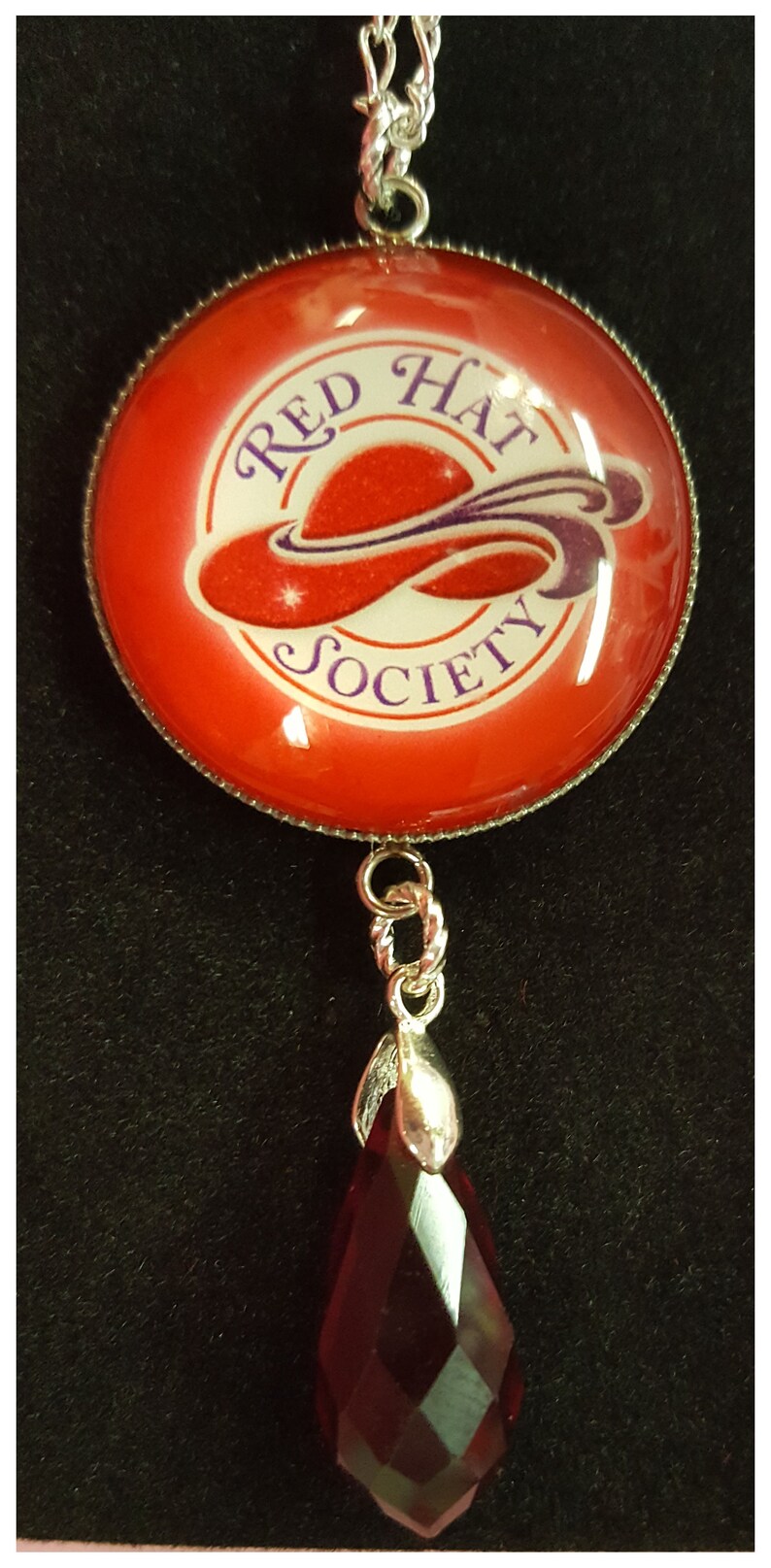 Red Hat Society Logo Necklace With Glass Cabochon Setting Etsy