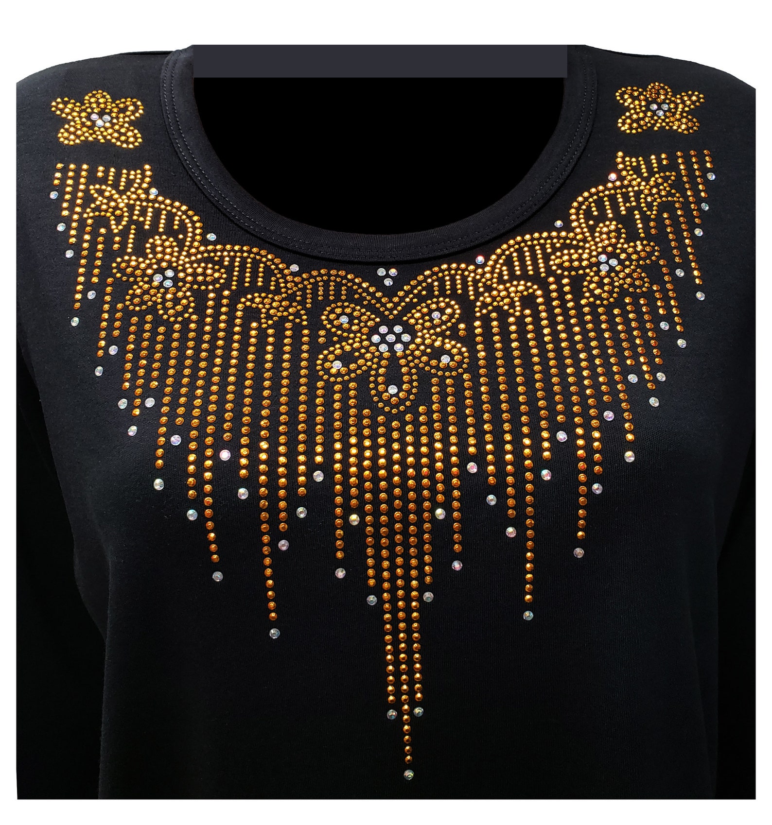 Gold Flower and Rain Bling Neckline Black Poly Cotton Shirt. - Etsy