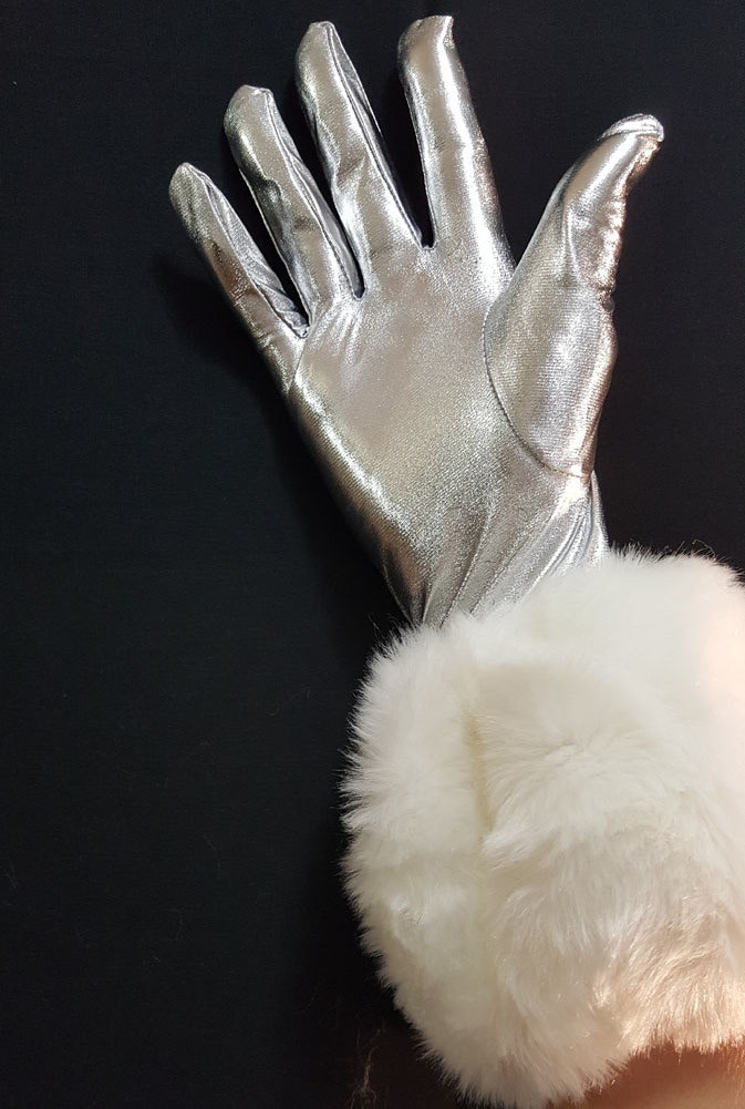 Silver Gloves With Faux Fur Cuffs. Ladies Size Med-lg Size. - Etsy