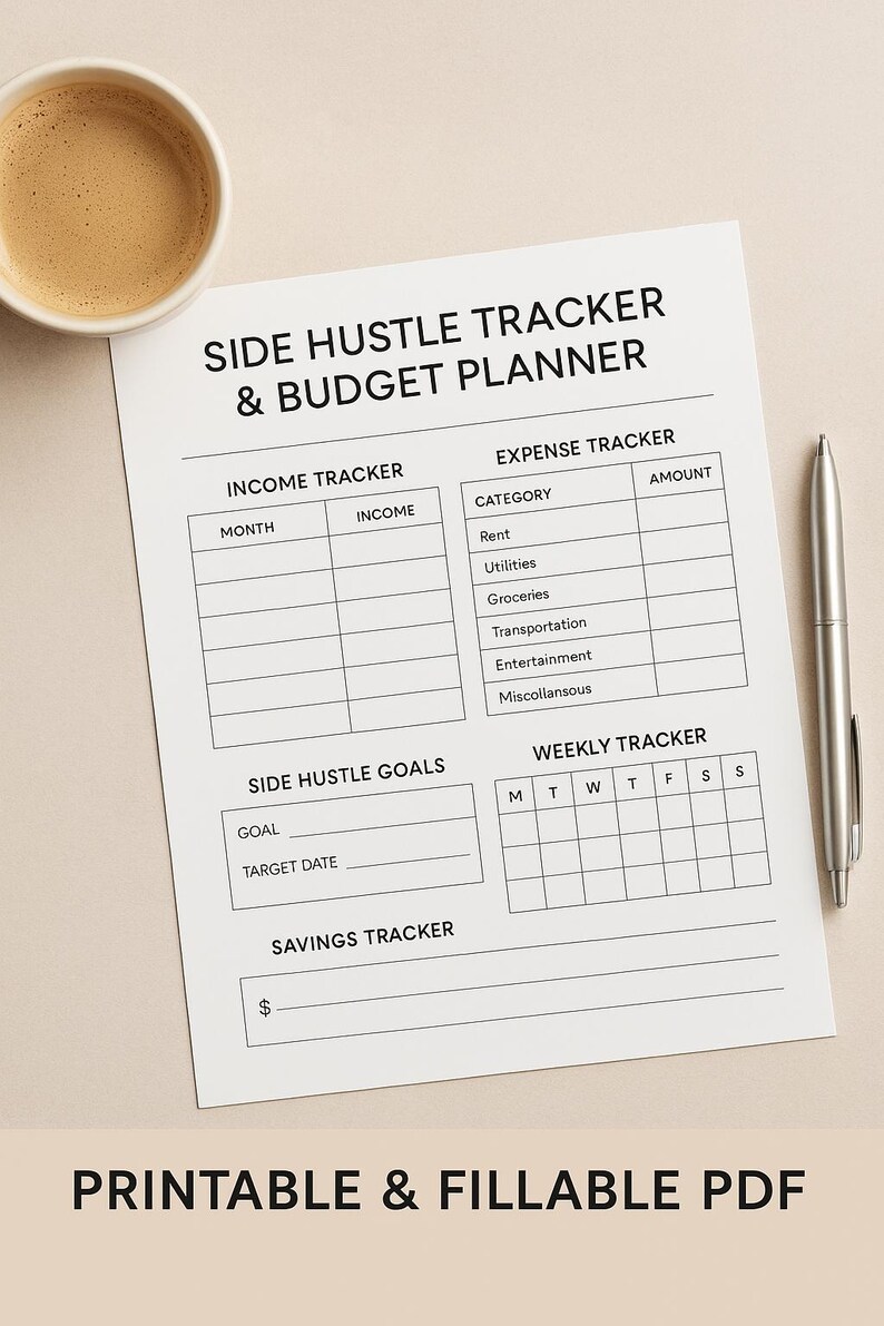 Side Hustle Tracker and Budget Planner | Printable and Fillable PDF - Etsy