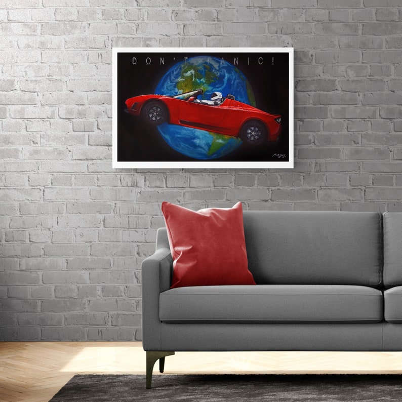 Tesla in Space Car Art Print, Home Decor Wall Art, Automotive Decor ...