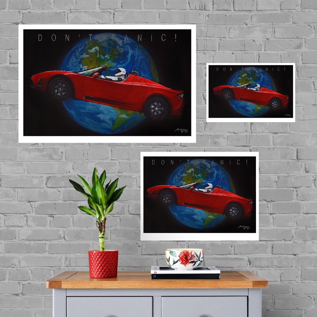 Tesla in Space Car Art Print, Home Decor Wall Art, Automotive Decor ...