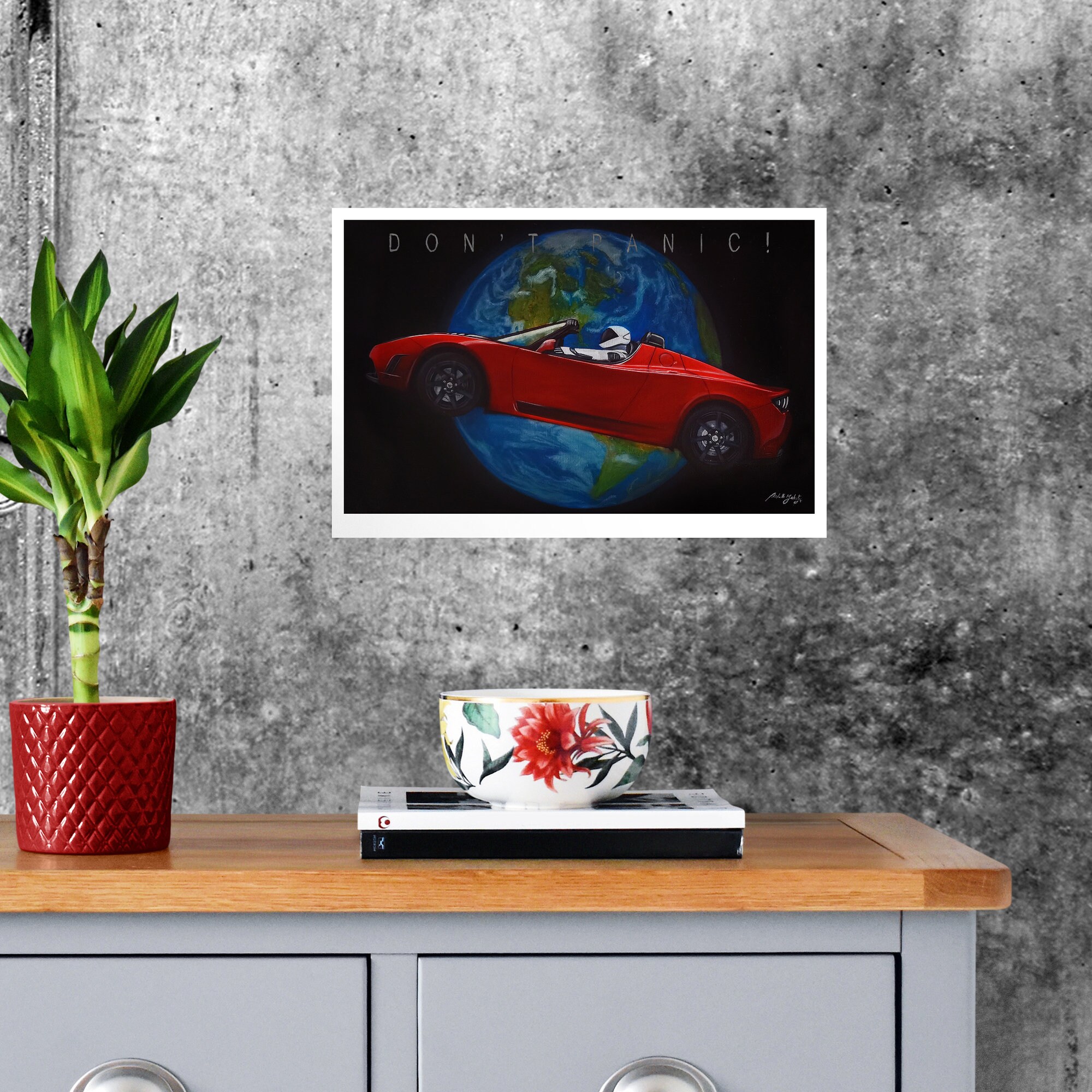 Tesla in Space Car Art Print, Home Decor Wall Art, Automotive Decor ...