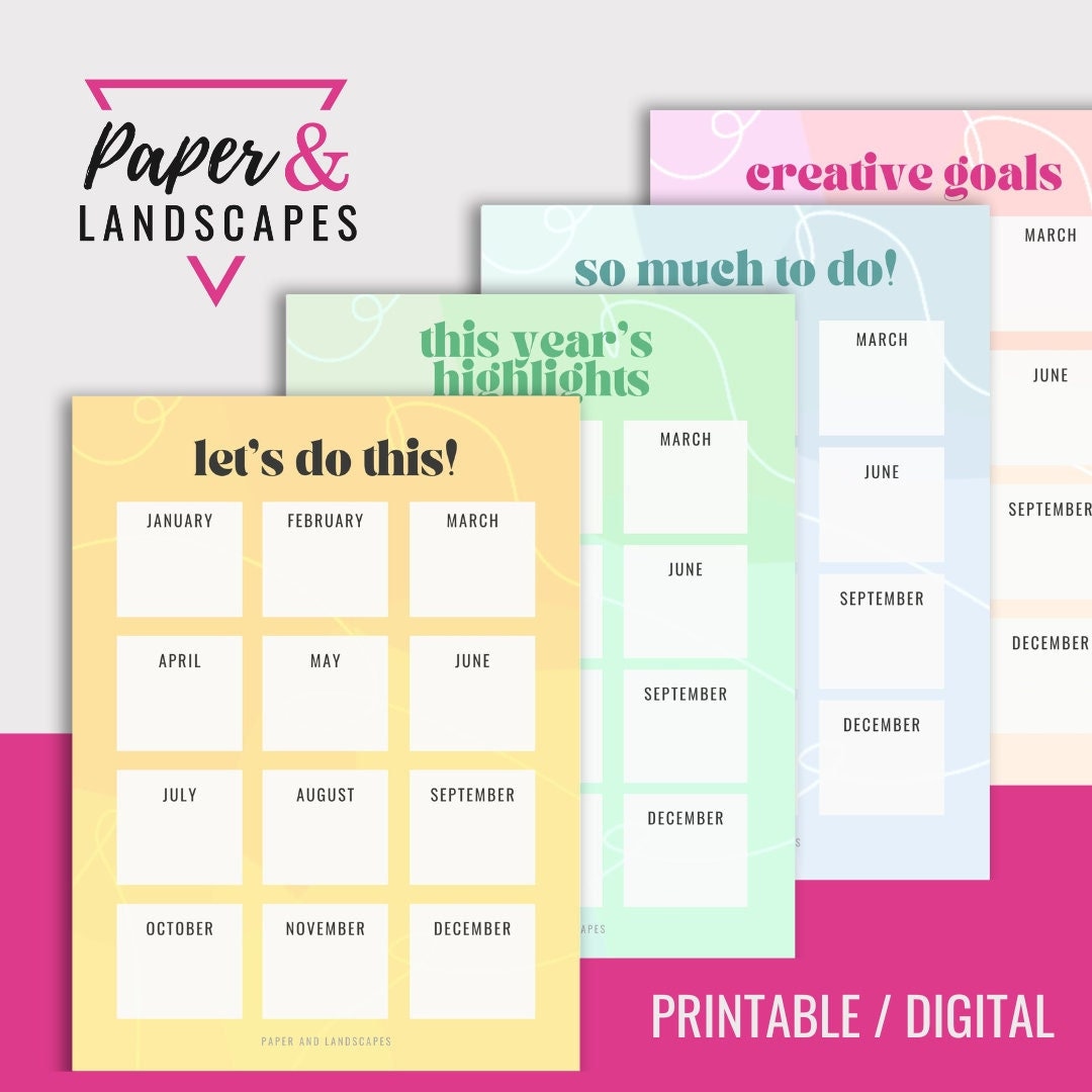 Year at a Glance Planner Sheets Bundle - Letter Size - PDF - Undated ...