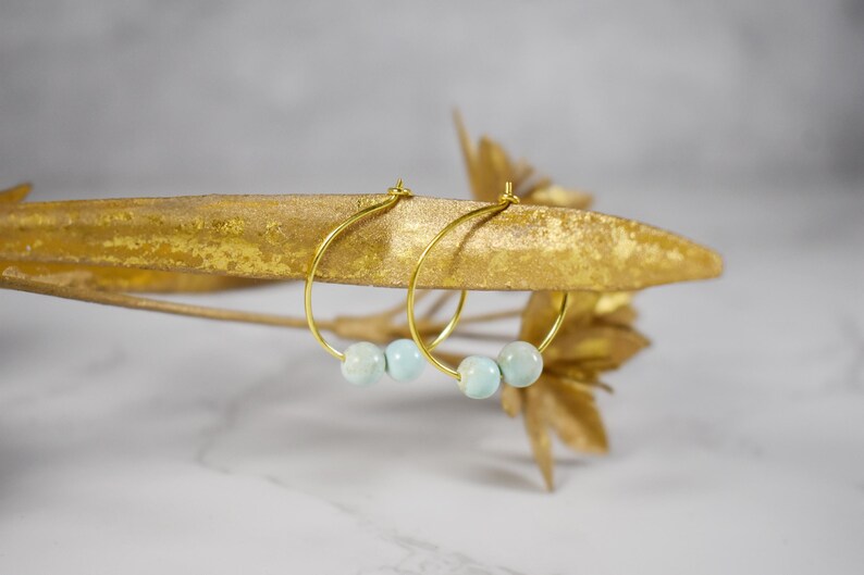Small, Blue Sea Sediment Jasper Beaded Hoop Earrings - Etsy UK