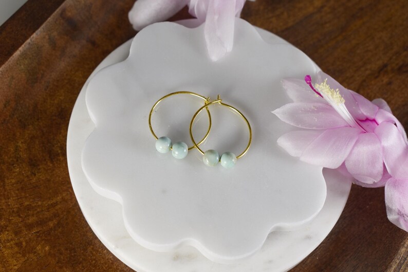 Small, Blue Sea Sediment Jasper Beaded Hoop Earrings - Etsy UK