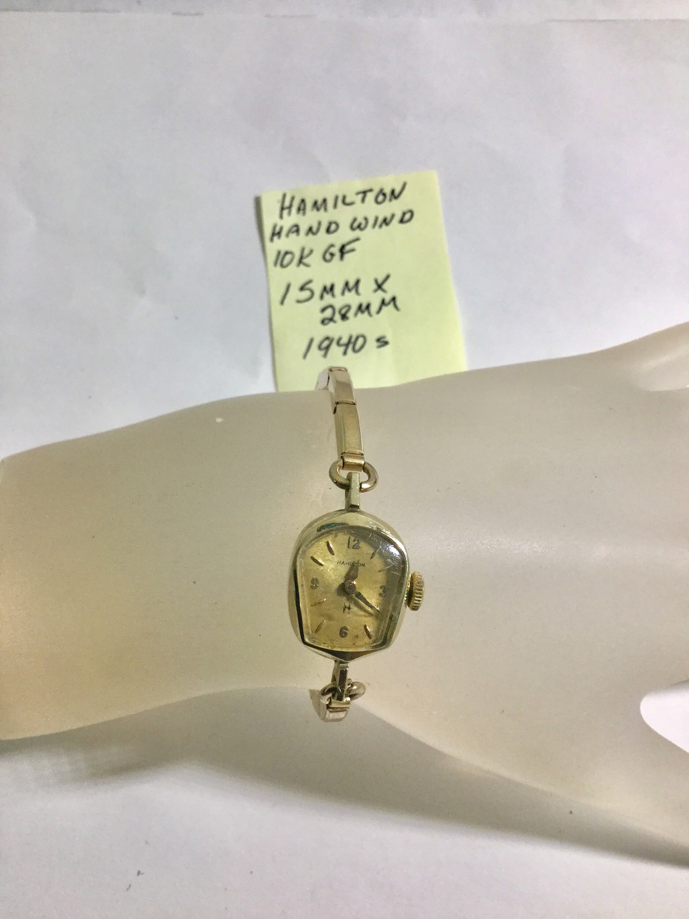 1940s Lady's Hamilton Hand Wind Watch 15mm by 28mm 10K Gold Filled with ...